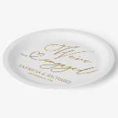 Cute Gold Script We're Engaged Engagement Party Paper Plates | Zazzle