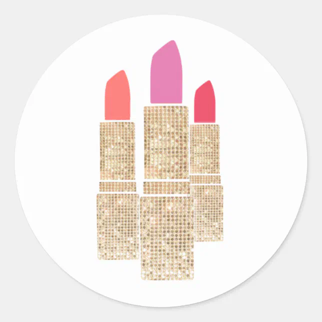 Cute Gold Sequin Lipstick Makeup Artist Beauty Classic Round Sticker ...