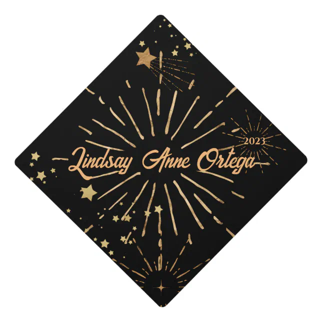 Cute Golden Fireworks Personalized Graduate Graduation Cap Topper | Zazzle