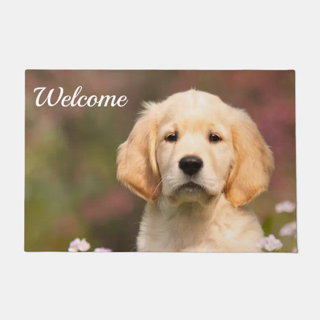 Cute Golden Retriever Dog Puppy Face Photo Welcome Doormat | Zazzle