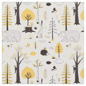 Cute Bears in the Woods Pattern Fabric | Zazzle
