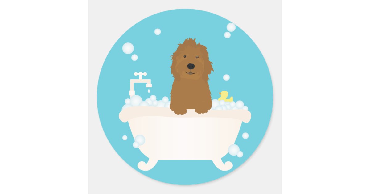 Cute Goldendoodle Bubble Bath Classic Round Sticker | Zazzle