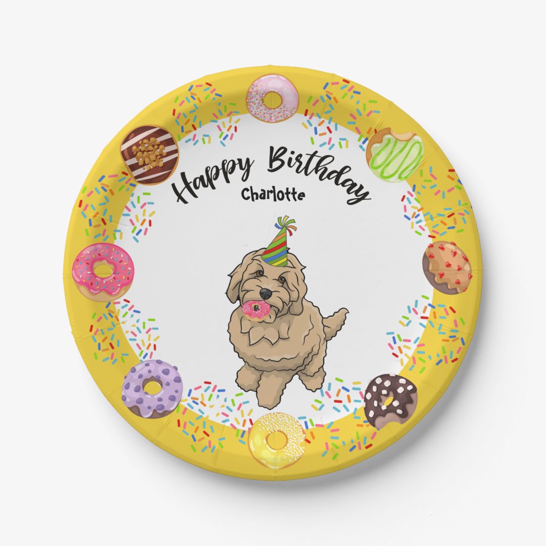 Cute Goldendoodle Dog Birthday Party Paper Plate | Zazzle