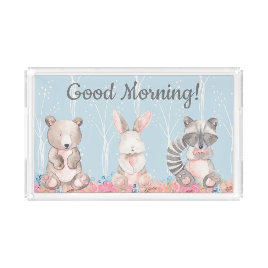 Cute Good Morning Forest Animals Acrylic Tray | Zazzle.com