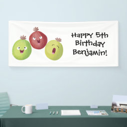 Cute gooseberry trio singing cartoon banner | Zazzle