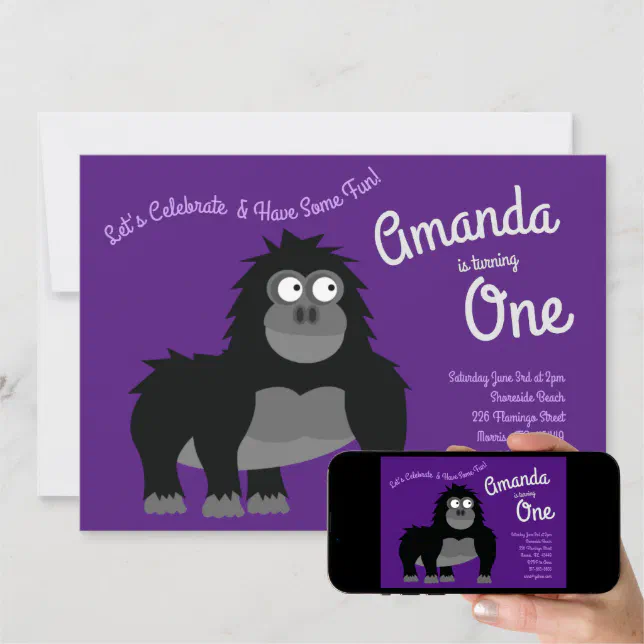 Cute Gorilla Ape Kid 1st Birthday Party Invitation | Zazzle