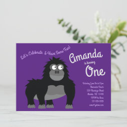 Cute Gorilla Ape Kid 1st Birthday Party Invitation | Zazzle