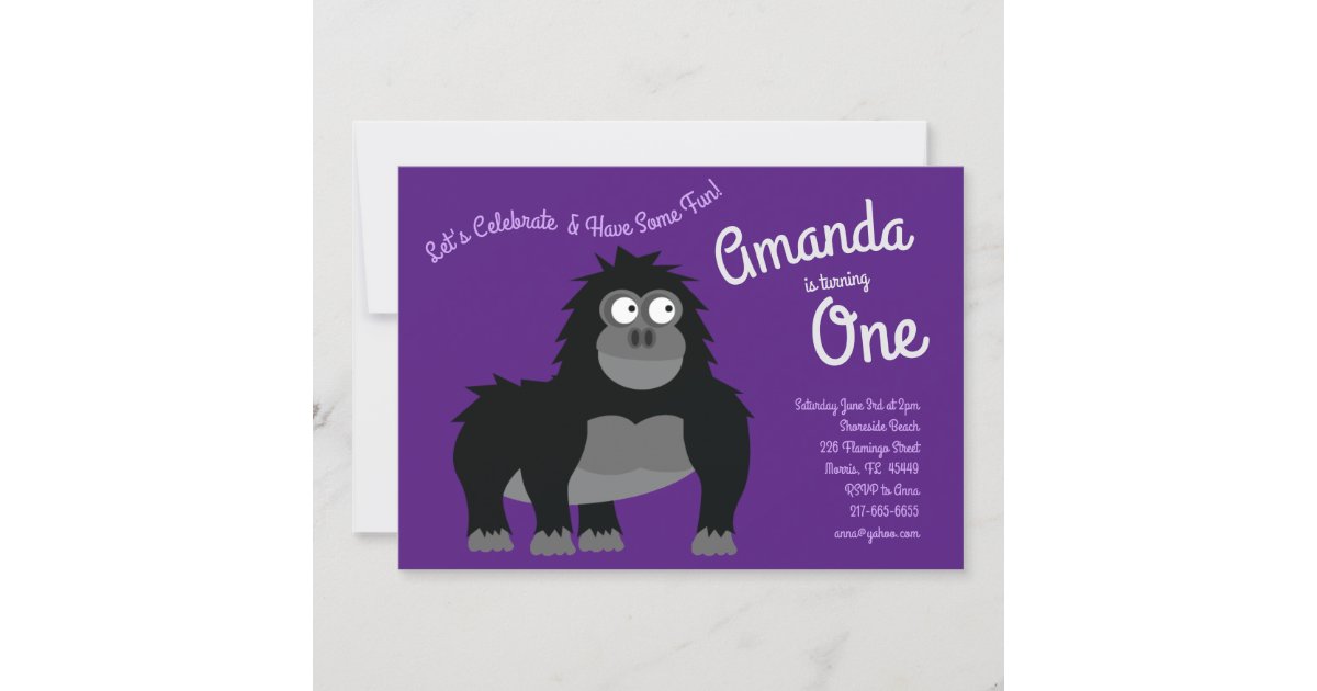 Cute Gorilla Ape Kid 1st Birthday Party Invitation | Zazzle