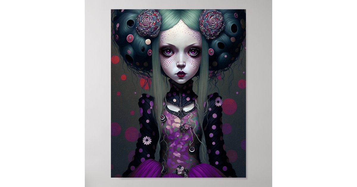 Cute Goth Girl Purple Black Fantasy Art Poster | Zazzle