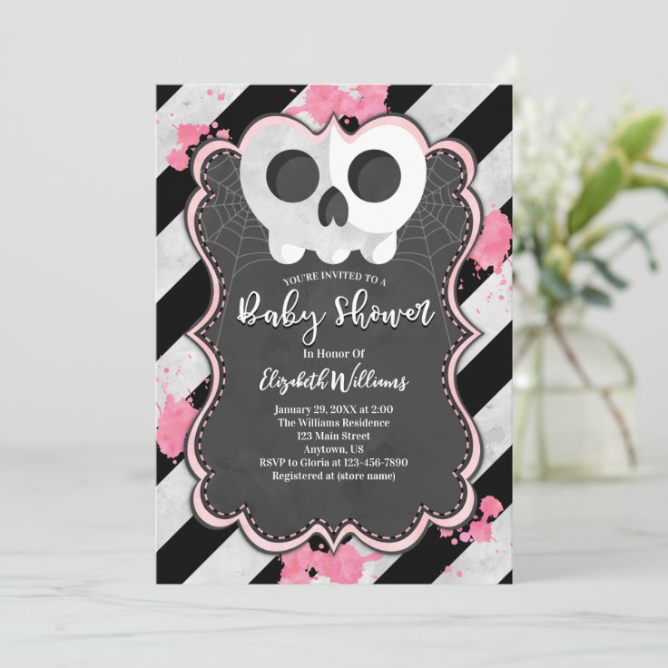 Cute Goth Punk Skull Girl Baby Shower Invitation | Zazzle