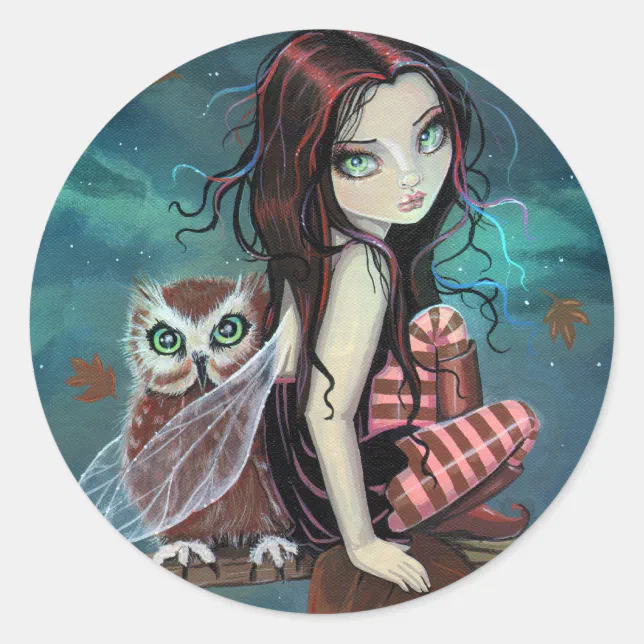 Cute Gothic Fairy and Owl Fantasy Art Stickers | Zazzle