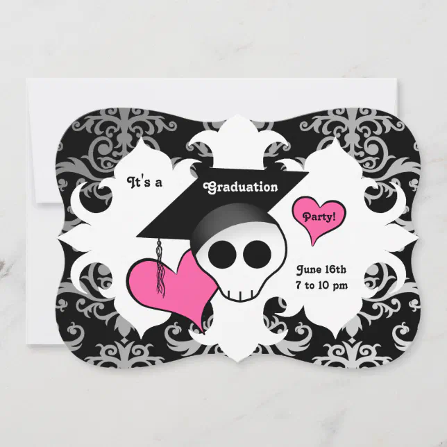 Cute gothic skull graduation party invitation | Zazzle