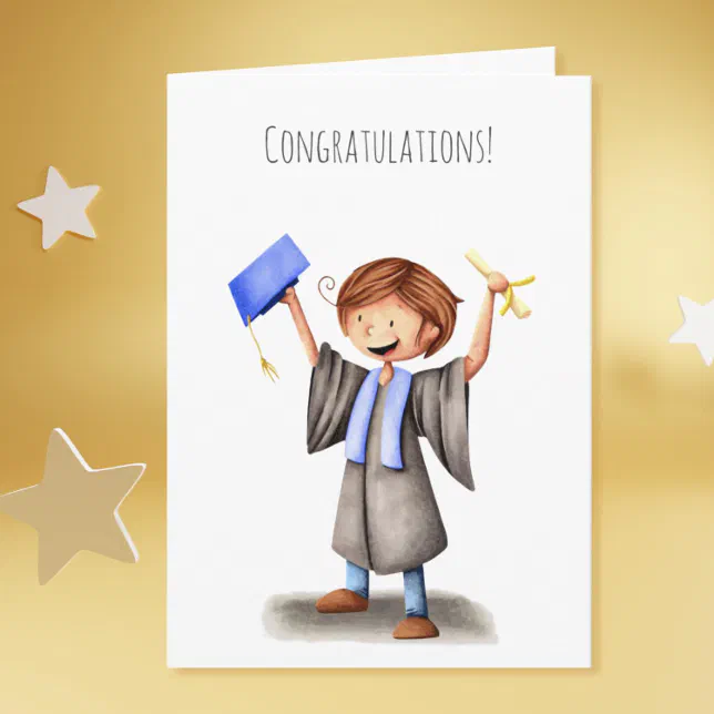 Cute Graduate Blue Regalia Graduation Card | Zazzle