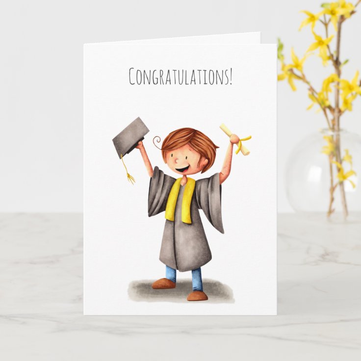 Cute Graduate Celebrating Congratulations Custom Card | Zazzle
