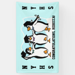 Cute Graduating Penguins Banner | Zazzle