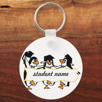 Cute Graduating Penguins w/Banner Keychain | Zazzle