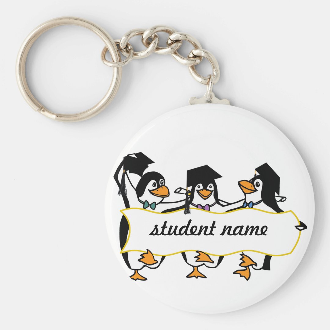Cute Graduating Penguins w/Banner Keychain | Zazzle
