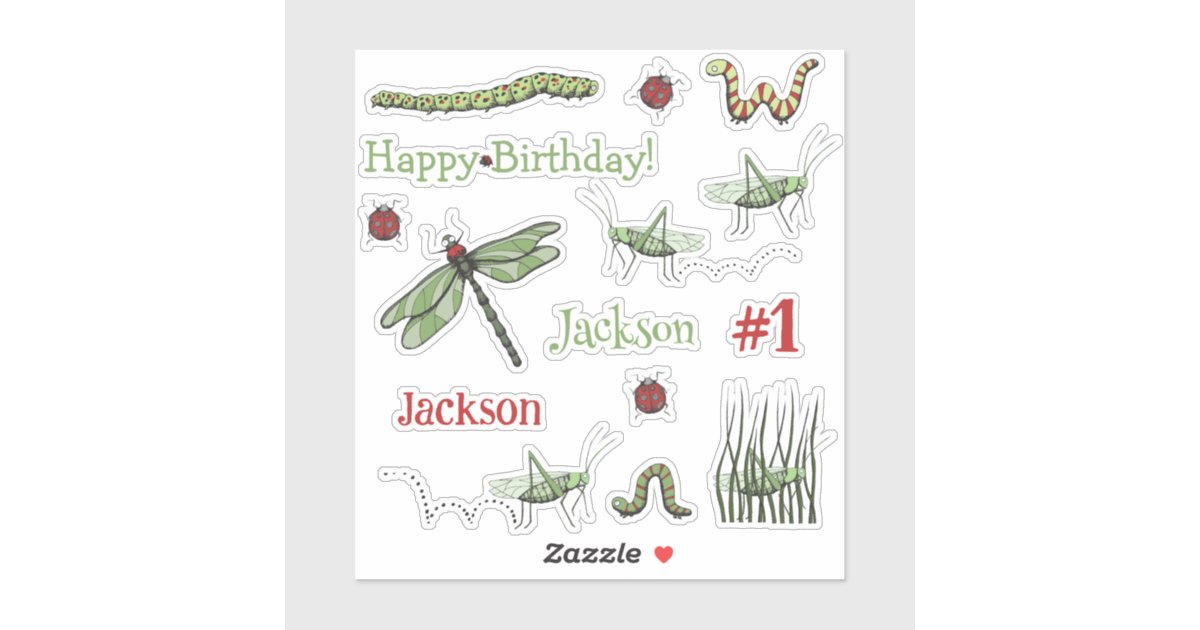 Cute Grasshoppers Birthday Party Favor Bugs & Name Sticker | Zazzle