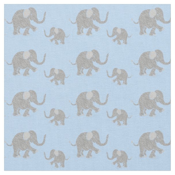 Cute Gray Baby Elephant with Moon and Star on Blue Fabric | Zazzle