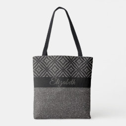 Cute Gray Glitter Black Pattern Pesonalized Tote Bag | Zazzle