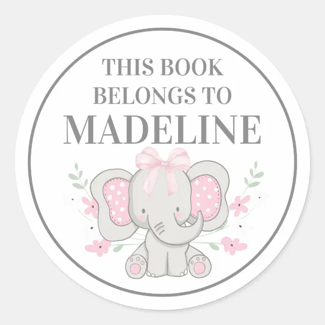 Cute Gray Pink Polka Dot Elephant Bookplate | Zazzle