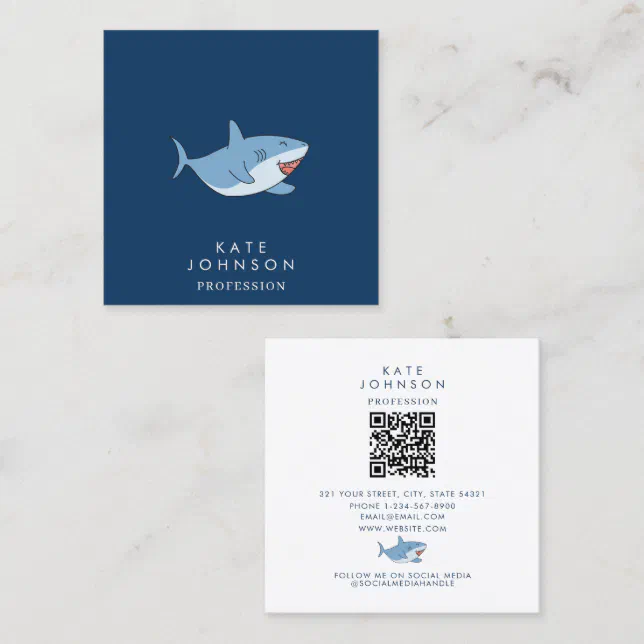 Cute Great White Sharks Ocean QR Code Square Business Card | Zazzle