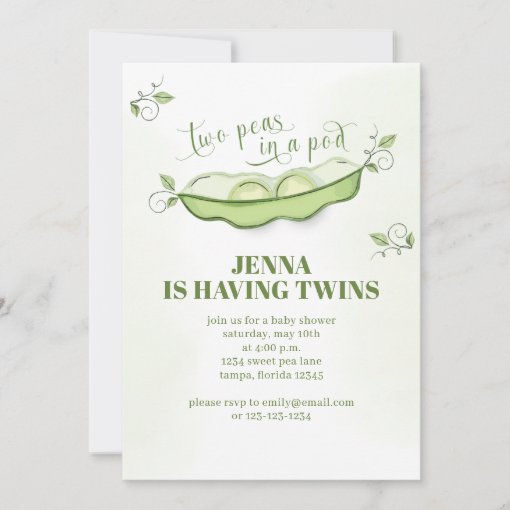 Cute Green Baby Twins Two Peas in a Pod | QR Code Invitation | Zazzle