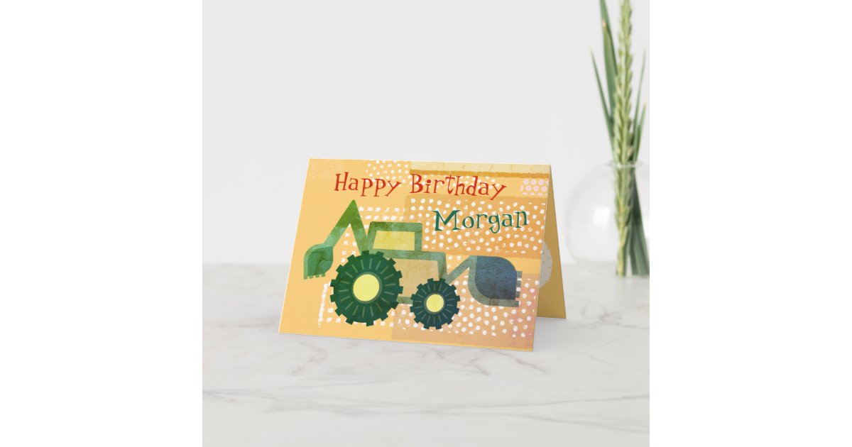 Cute Green Backhoe Boys Happy Birthday Digger Card | Zazzle