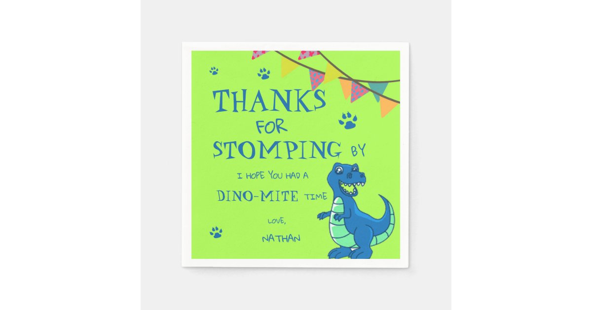 Cute Green Blue Dinosaur Themed Birthday Party Napkins | Zazzle