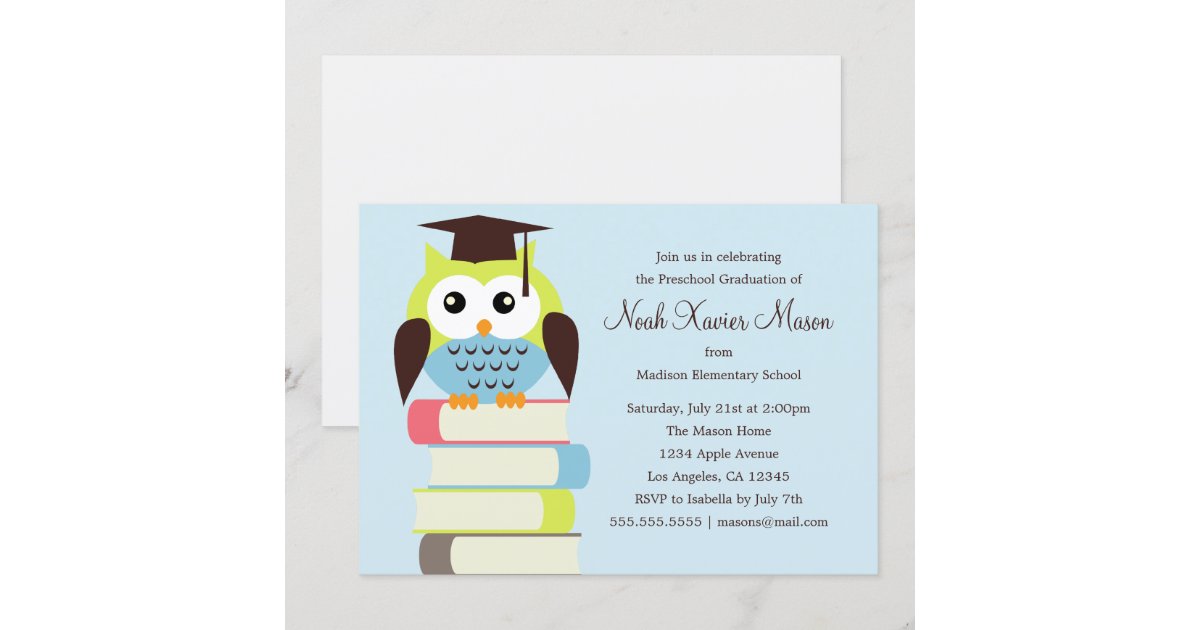 Cute Green/Blue Owl | Graduation Party Invite | Zazzle