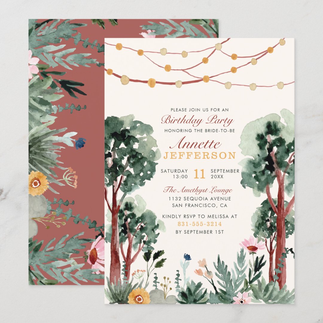 Cute Green Botanical Trees Unique Birthday Party Invitation | Zazzle