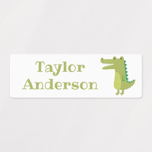 Cute Green Cartoon Alligator Personalized Name Kids' Labels | Zazzle