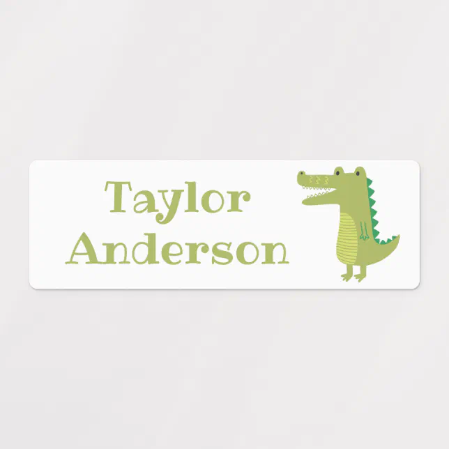 Cute Green Cartoon Alligator Personalized Name Kids' Labels | Zazzle