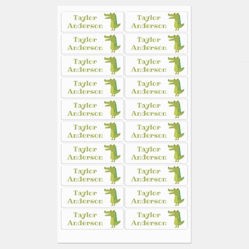 Cute Green Cartoon Alligator Personalized Name Kids' Labels | Zazzle