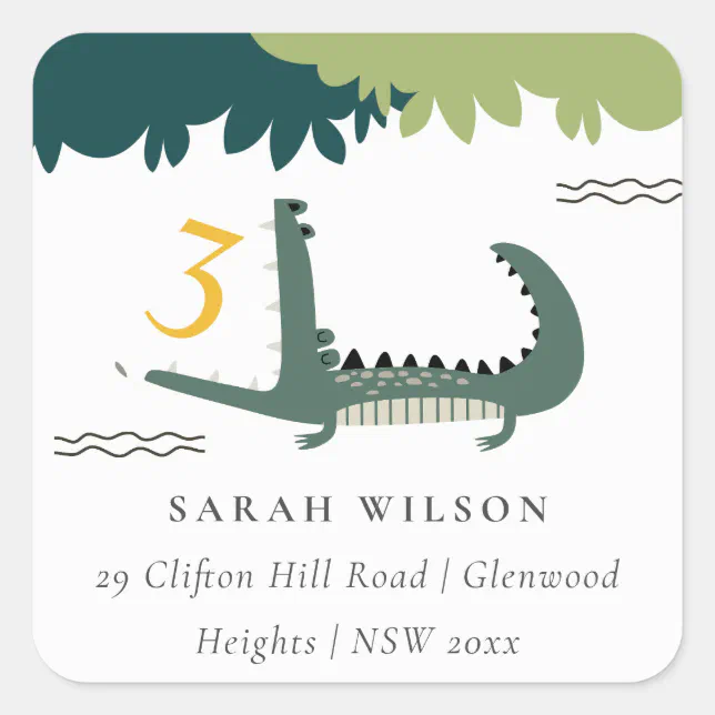 Cute Green Chomp Alligator Swamp Kids Address Square Sticker | Zazzle