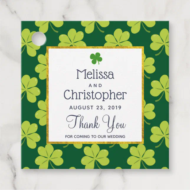 Cute Green Clover Pattern Wedding Thank You Favor Tags | Zazzle