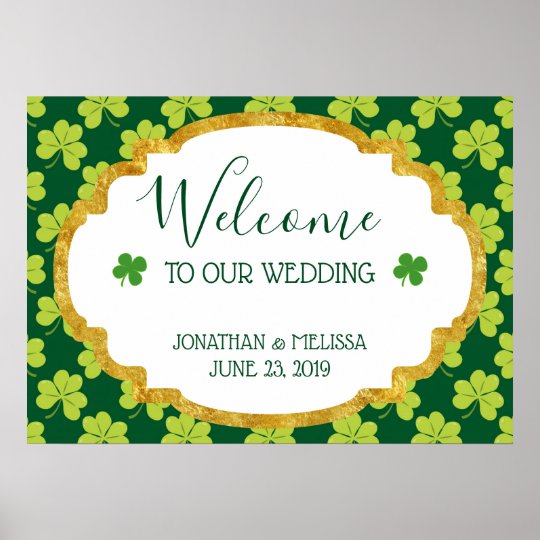 Cute Green Clover Pattern Wedding Welcome Poster | Zazzle.com