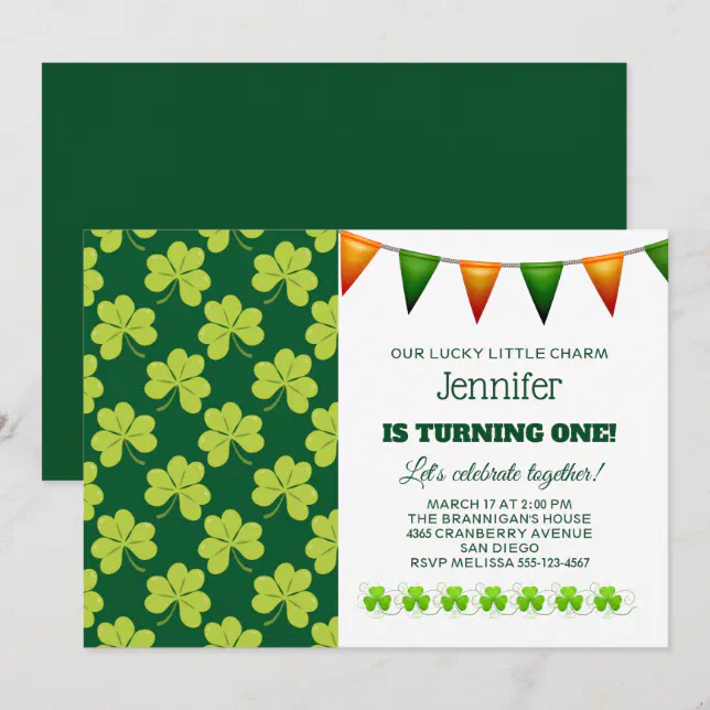 Cute Green Clover Shamrock Pattern Birthday Invitation | Zazzle
