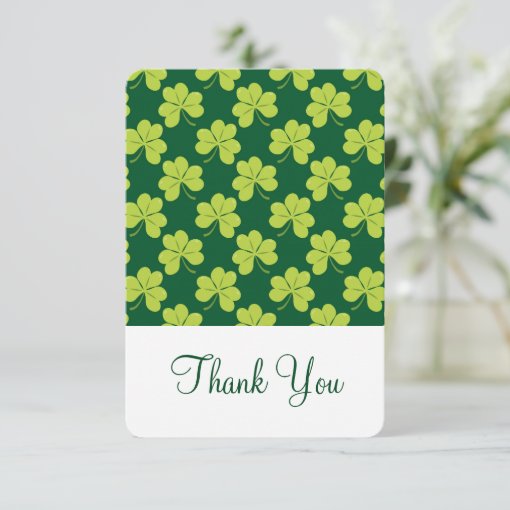 Cute Green Clover Shamrock Pattern Thank You | Zazzle