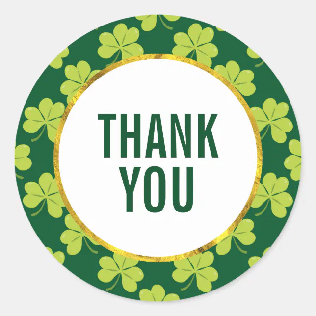Cute Green Clover Shamrock Pattern Thank You Classic Round Sticker | Zazzle