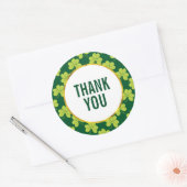 Cute Green Clover Shamrock Pattern Thank You Classic Round Sticker | Zazzle