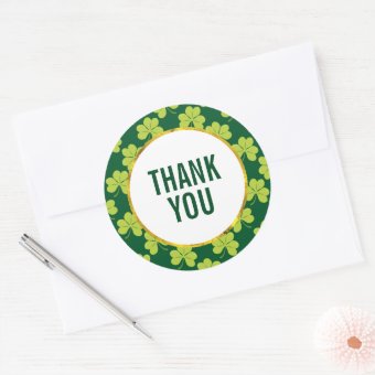 Cute Green Clover Shamrock Pattern Thank You Classic Round Sticker | Zazzle