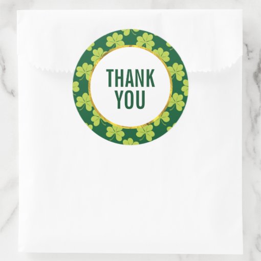 Cute Green Clover Shamrock Pattern Thank You Classic Round Sticker | Zazzle