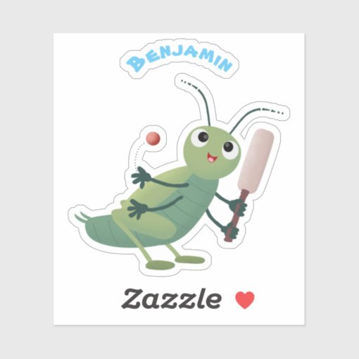 Cute green cricket insect cartoon illustration sticker | Zazzle