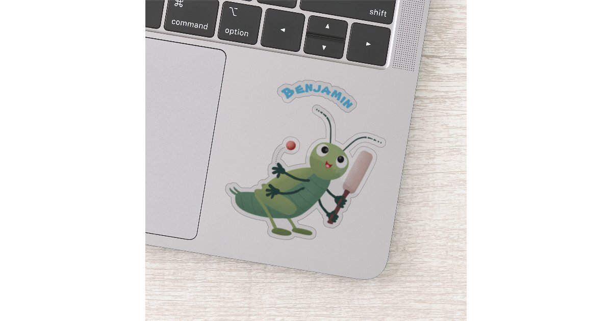 Cute green cricket insect cartoon illustration sticker | Zazzle