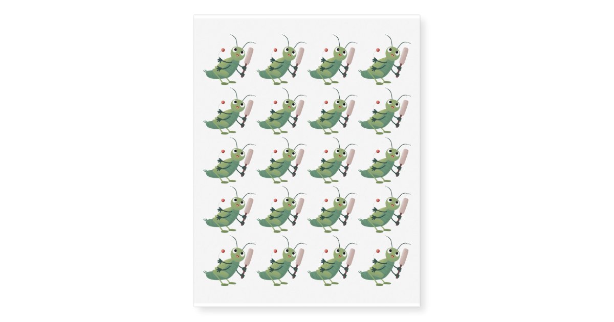 Cute green cricket insect cartoon illustration temporary tattoos | Zazzle