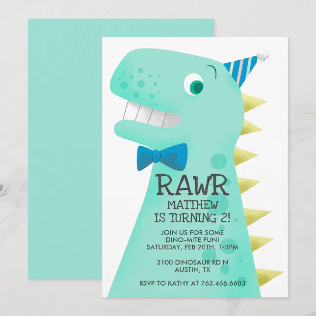 Cute Green Dinosaur Birthday Party Invitation | Zazzle
