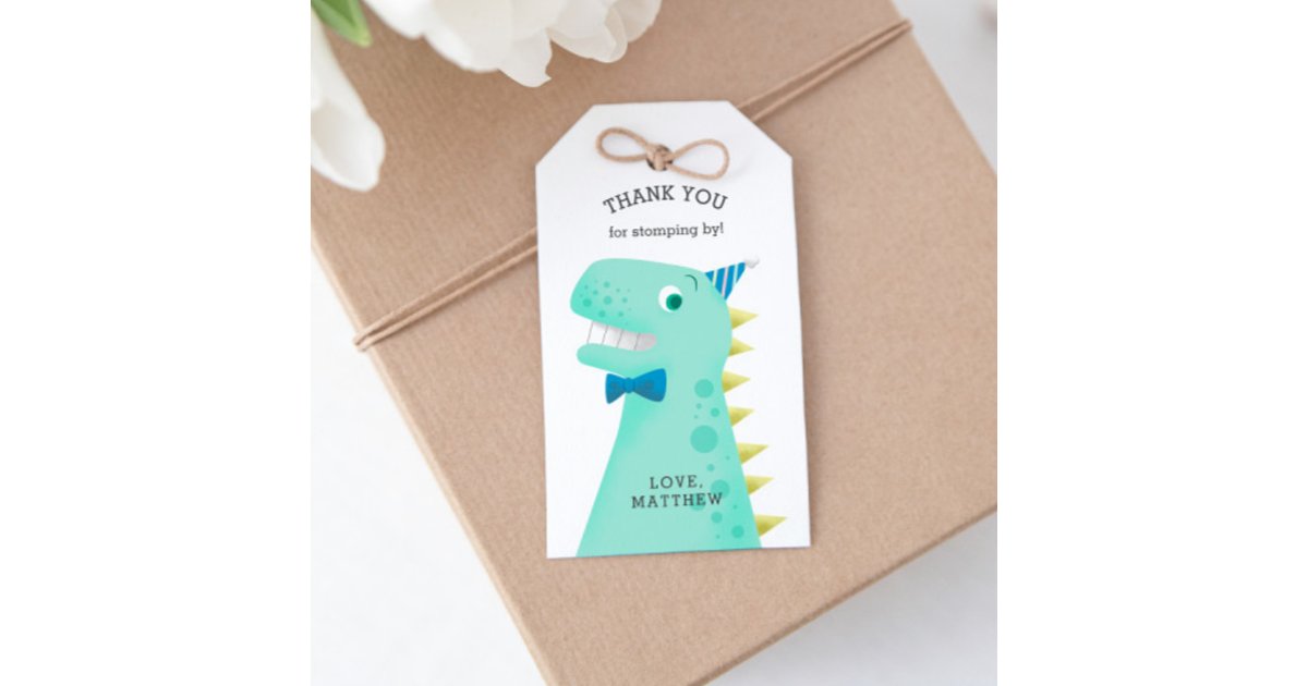 Cute Green Dinosaur Birthday Party Thank You Favor Gift Tags | Zazzle