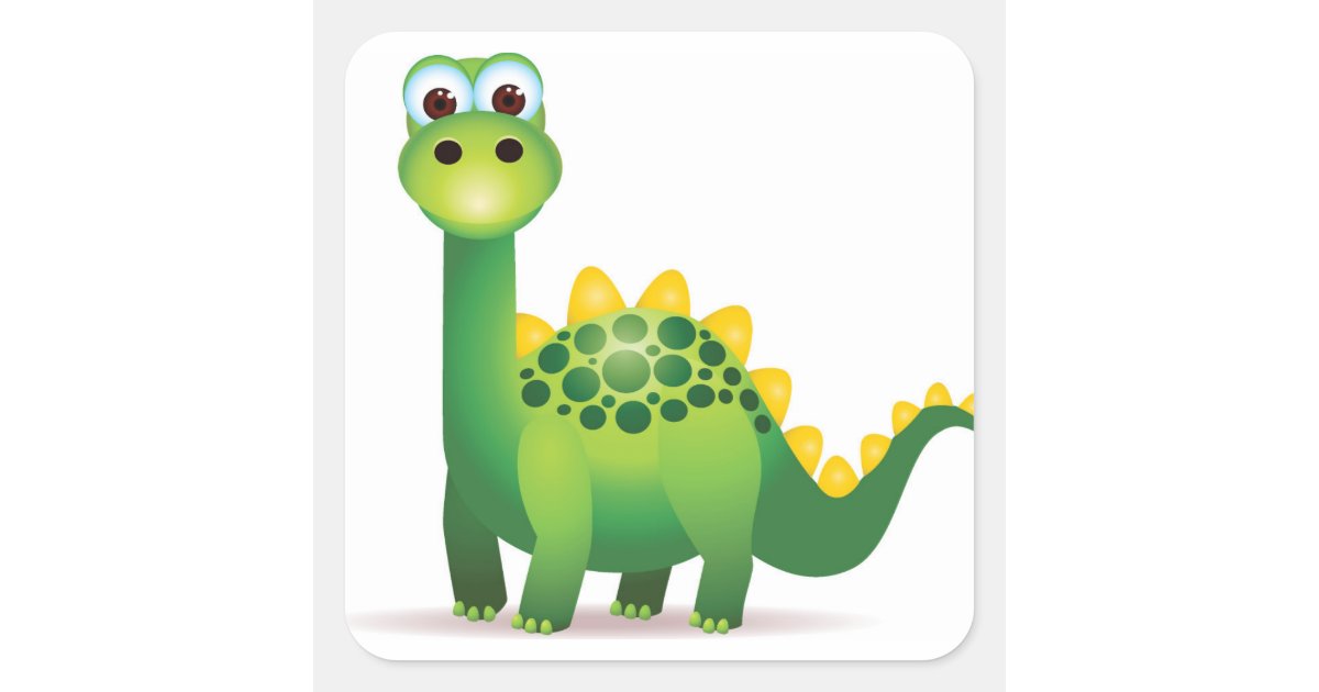 Cute green dinosaur cartoon square sticker | Zazzle