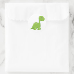 Cute green dinosaur classic round sticker | Zazzle